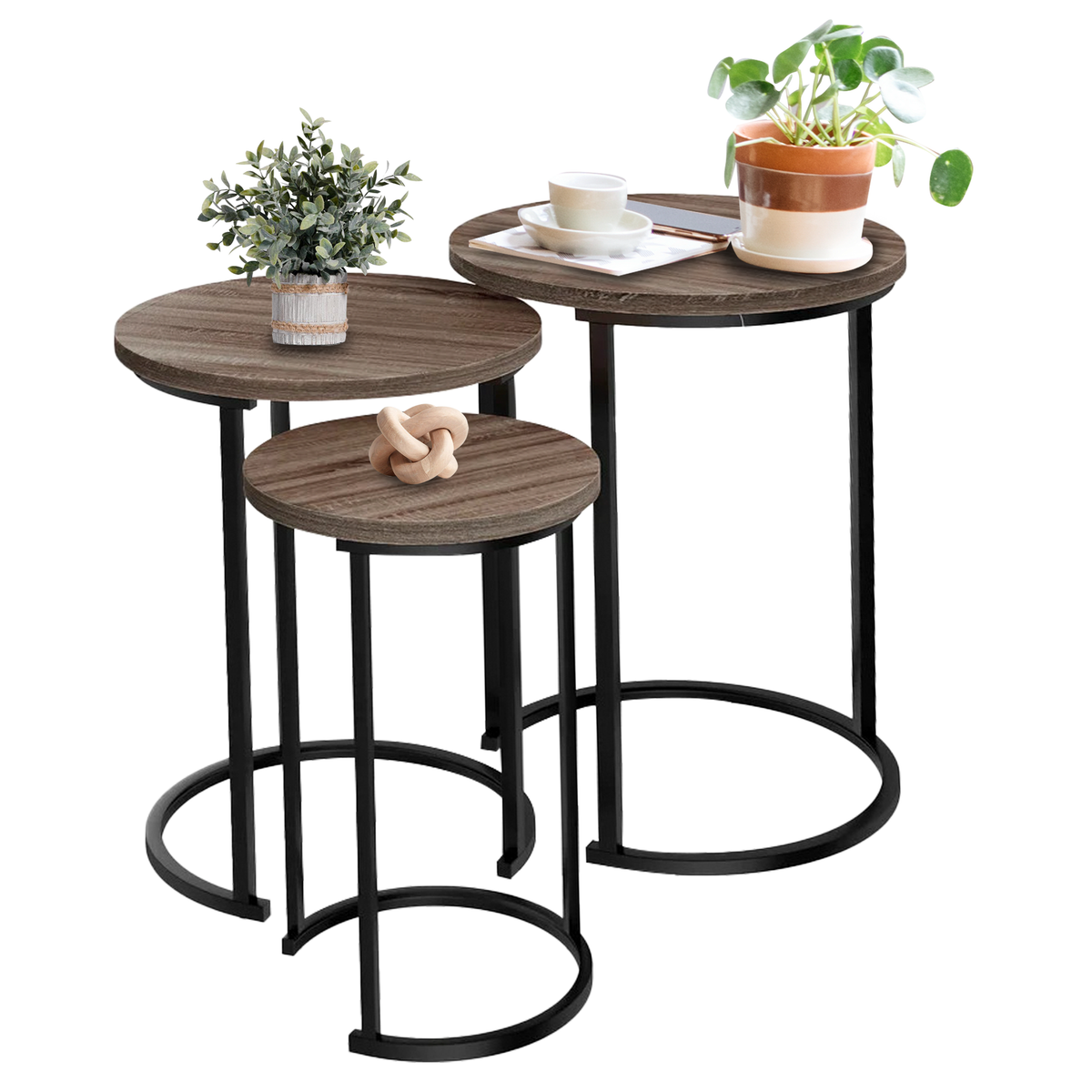 (Faux-marble/ light Oakwood) Nesting Tables Set of 3, Nesting Tables ...